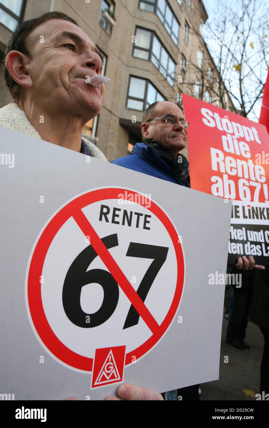 With signs and posters, demonstrators protest against retirement at the ...