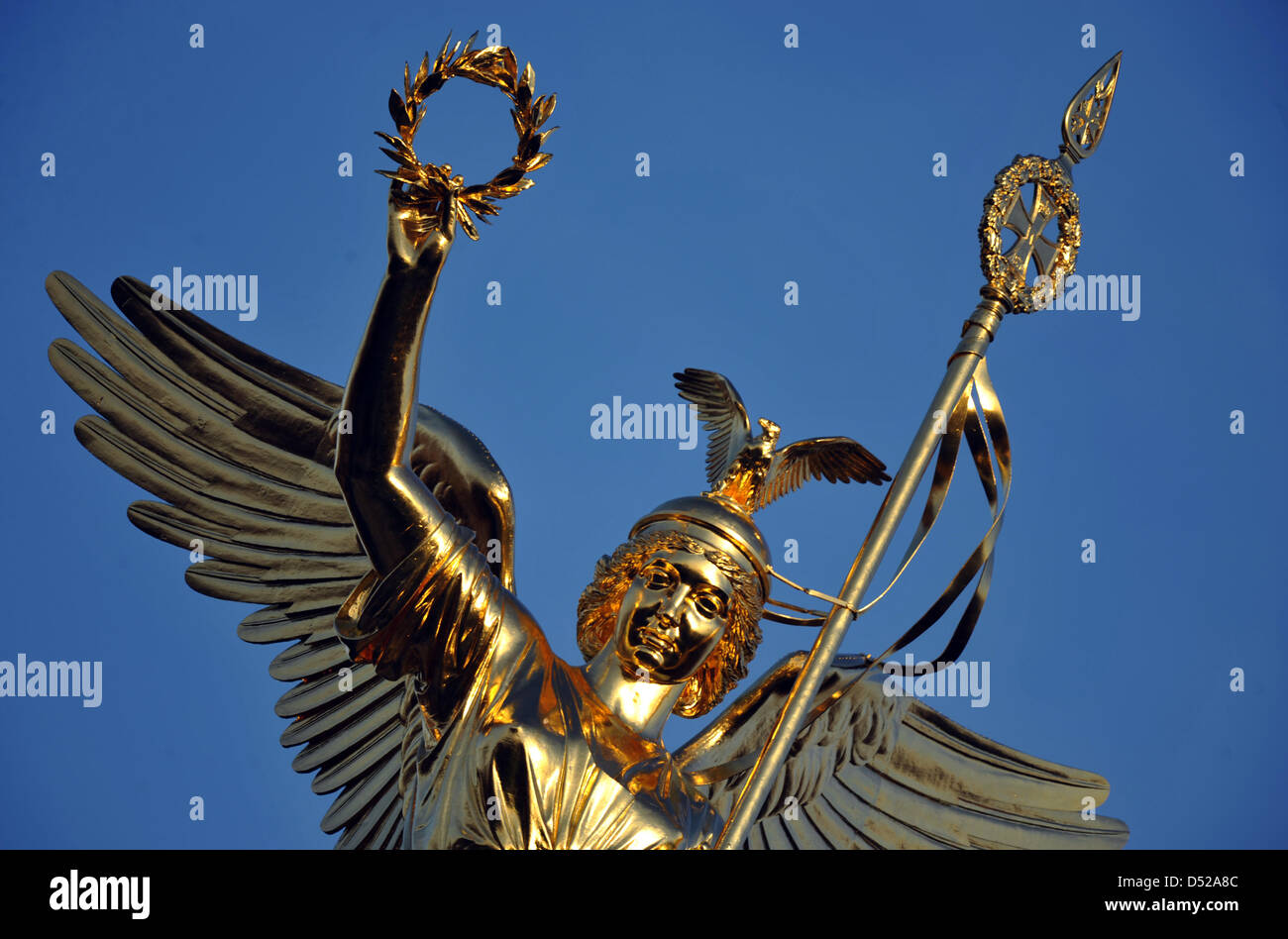 The so called 'Golden Lizzy' statue on the Victory Column glows in the ...