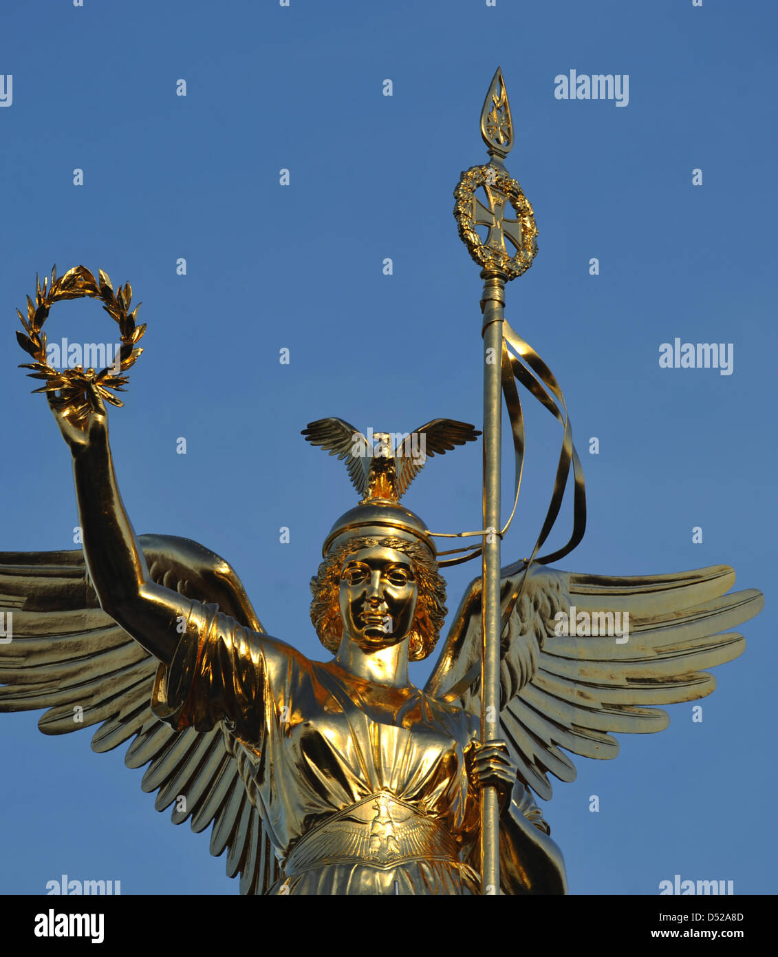 The so called 'Golden Lizzy' statue on the Victory Column glows in the ...