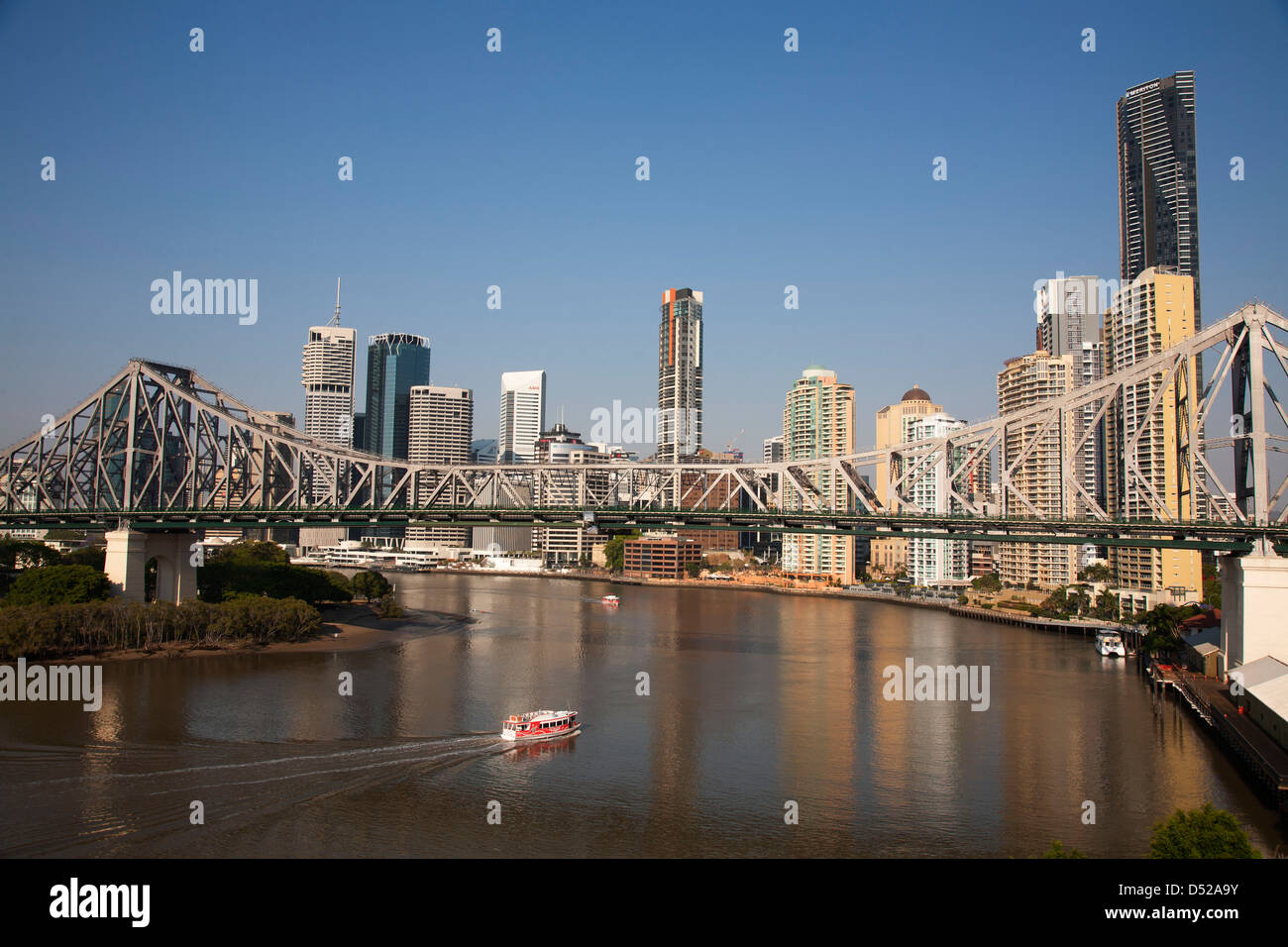 Small river ferry passing under the Storey Bridge Brisbane Queensland ...