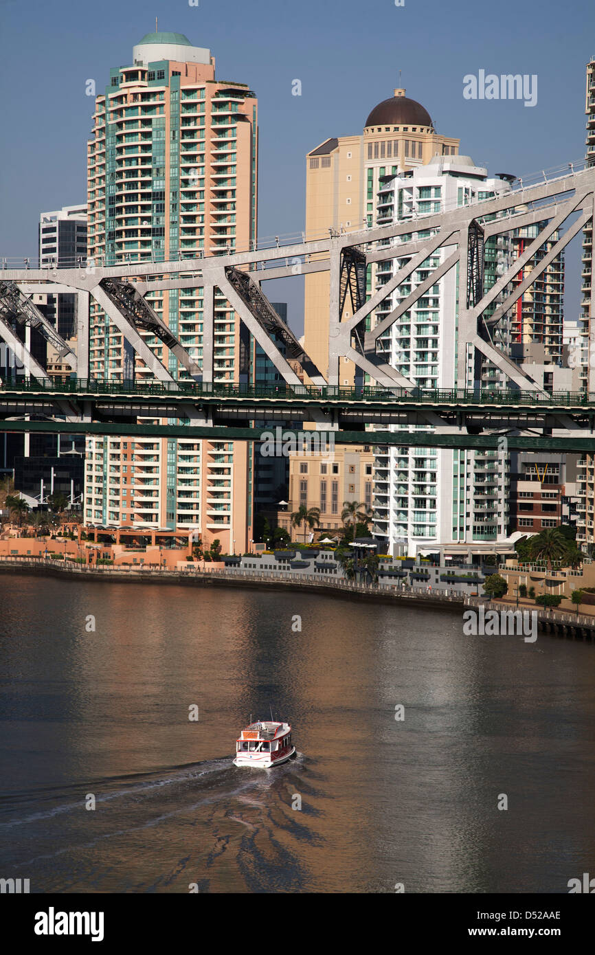 Small river ferry passing under the Storey Bridge Brisbane Queensland ...
