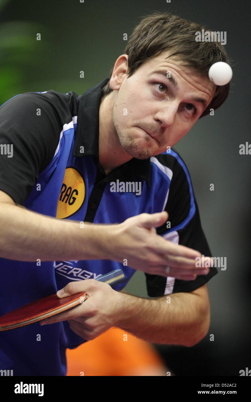 German tennis pro Timo Boll plays a ball during the table tennis world ...