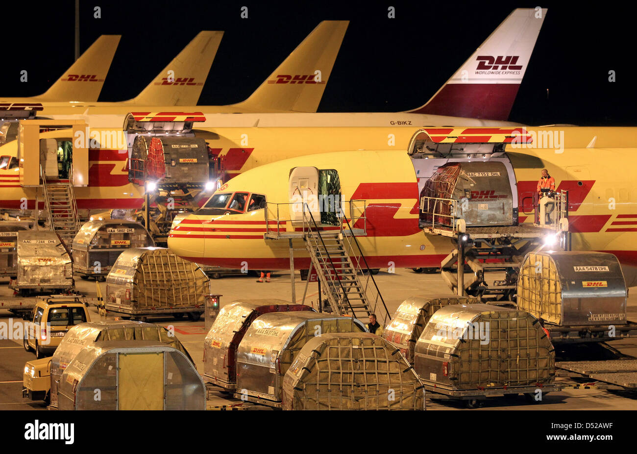 (FILE) - A file picture dated 03 June 2010 shows several DHL-cargo ...