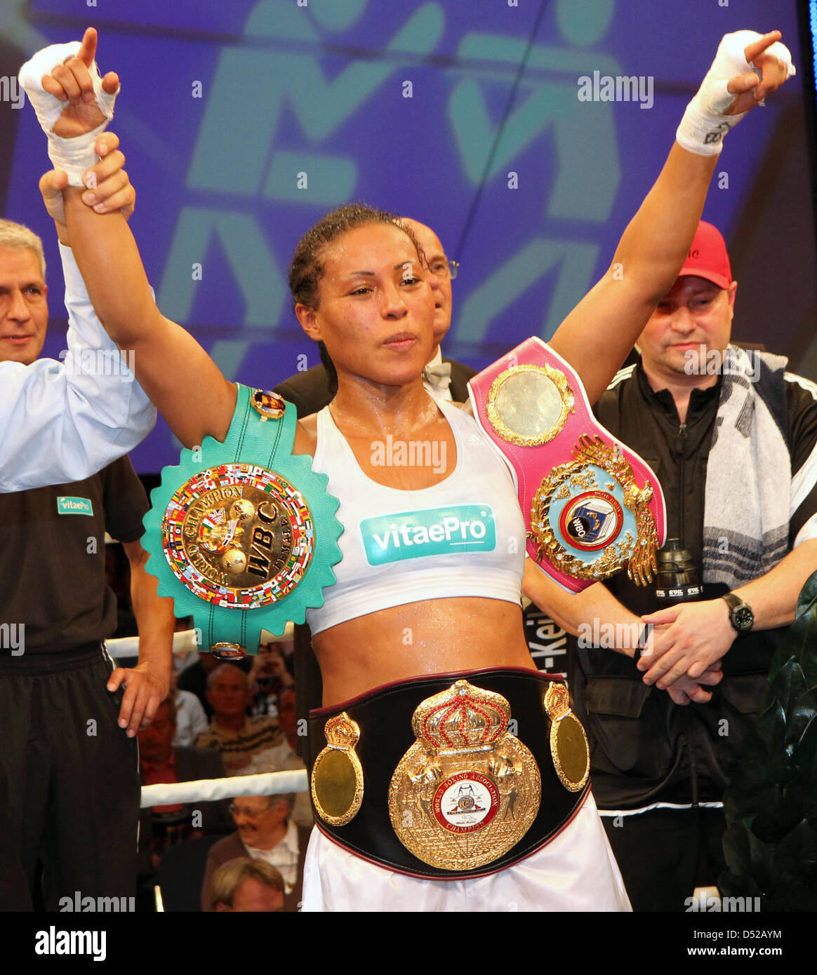 Norwegian boxer Cecilia Braekhus cheers after the fight against Mikaela ...