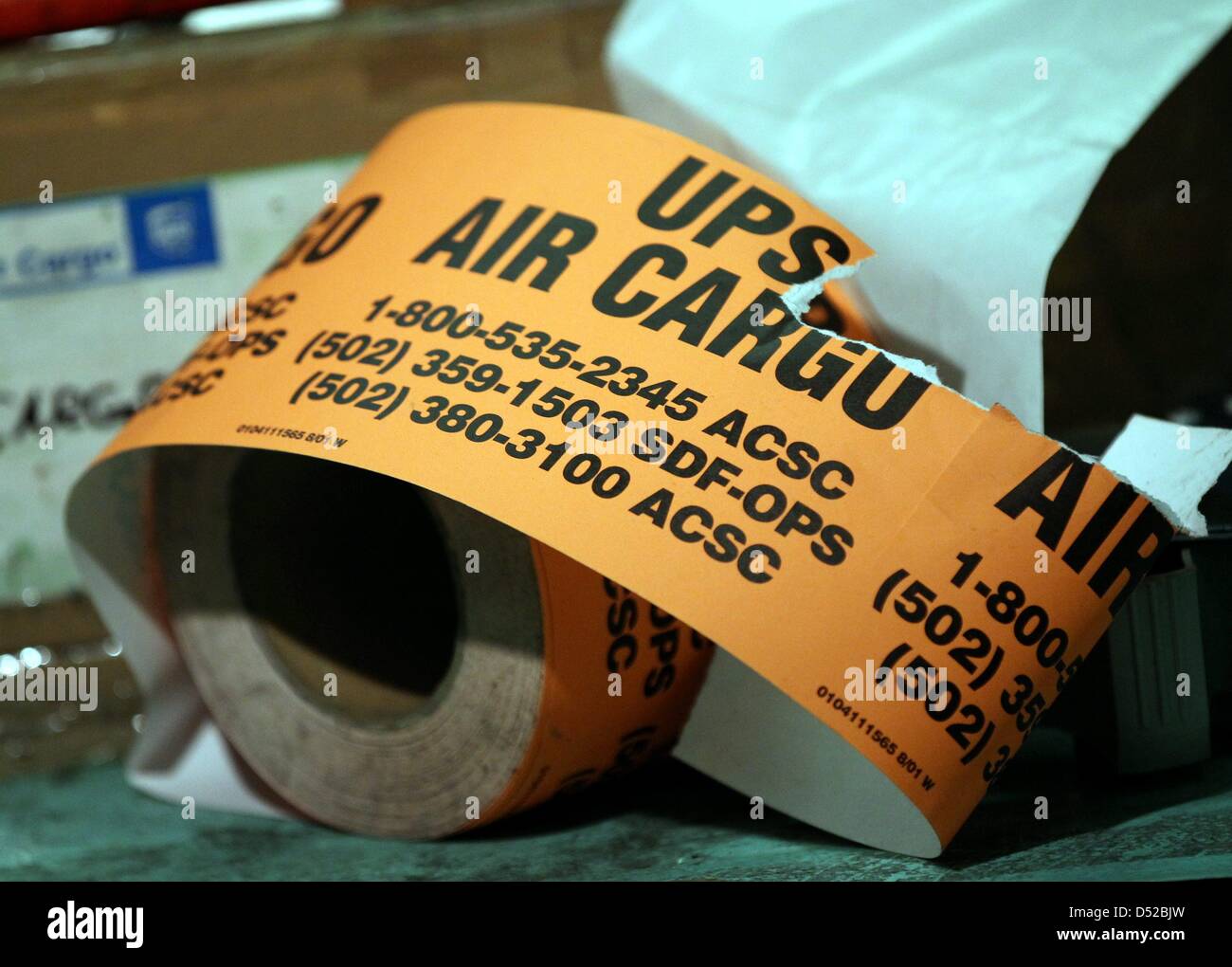 An UPS banderole lies at the cargo centre of Cologne-Bonn airport in ...