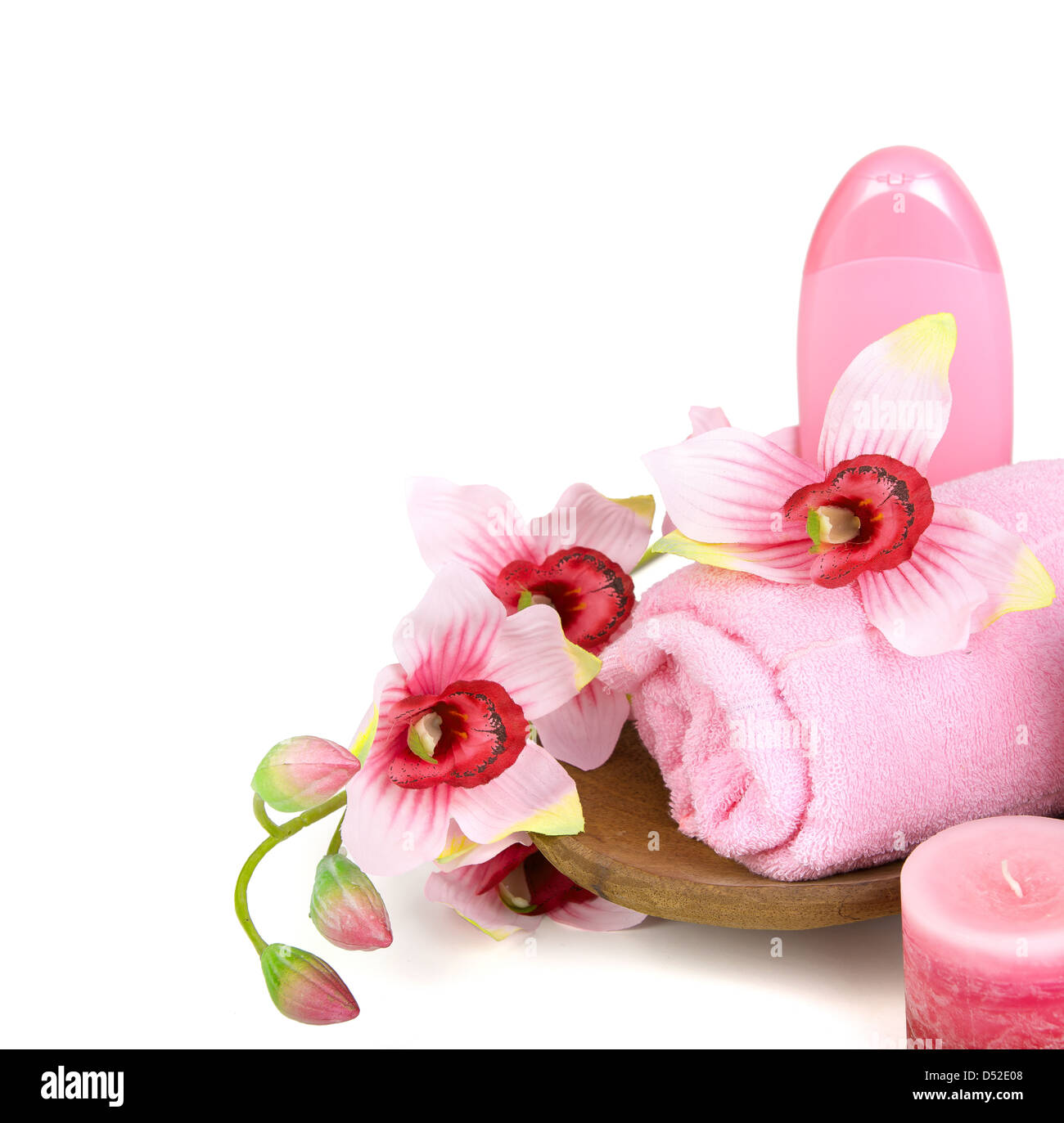 Spa setting in pink tone isolated in white Stock Photo - Alamy