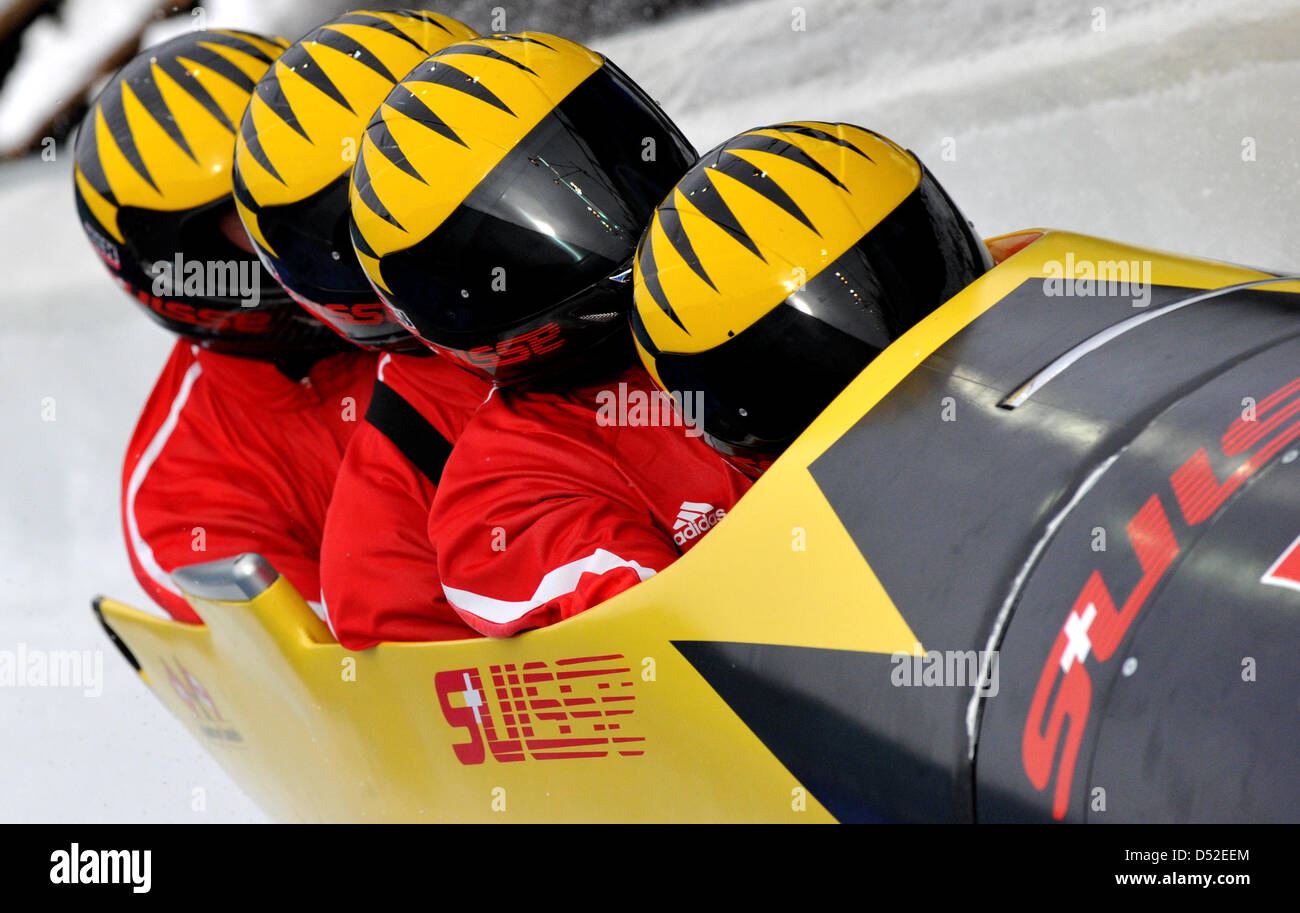 Bobsleigh Switzerland 1 with Ivo Rueegg (R) in the finish area after ...