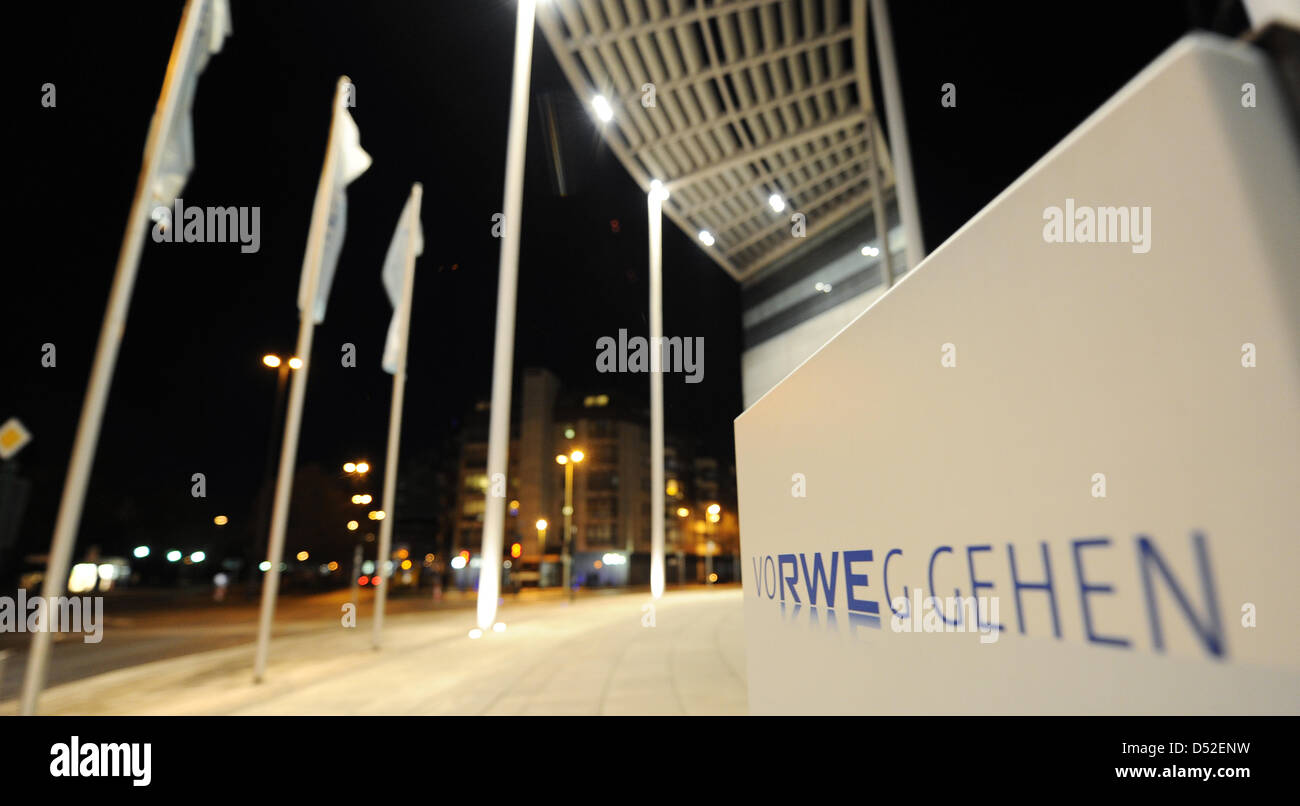 The logo of RWE, Germany's second largest energy company, at RWE Tower ...