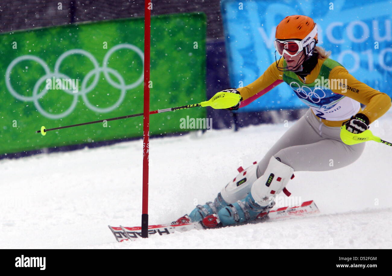 Susanne Riesch of Austria competes in the first run of womens` slalom ...