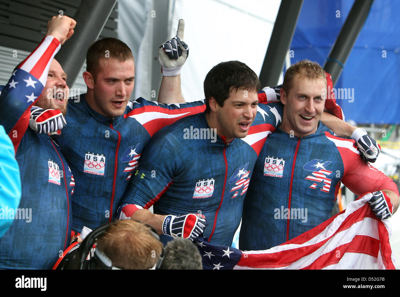 Steven Holcomb (L-R), Justin Olsen, Steve Mesler and Curtis Tomasevicz ...