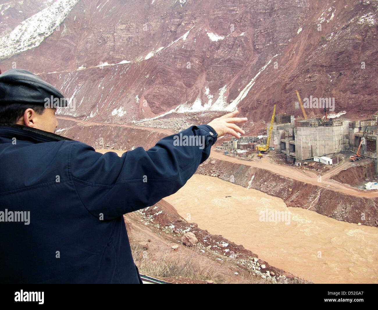 The construction site of the Rogun dam at the Vakhsh river pictured in ...