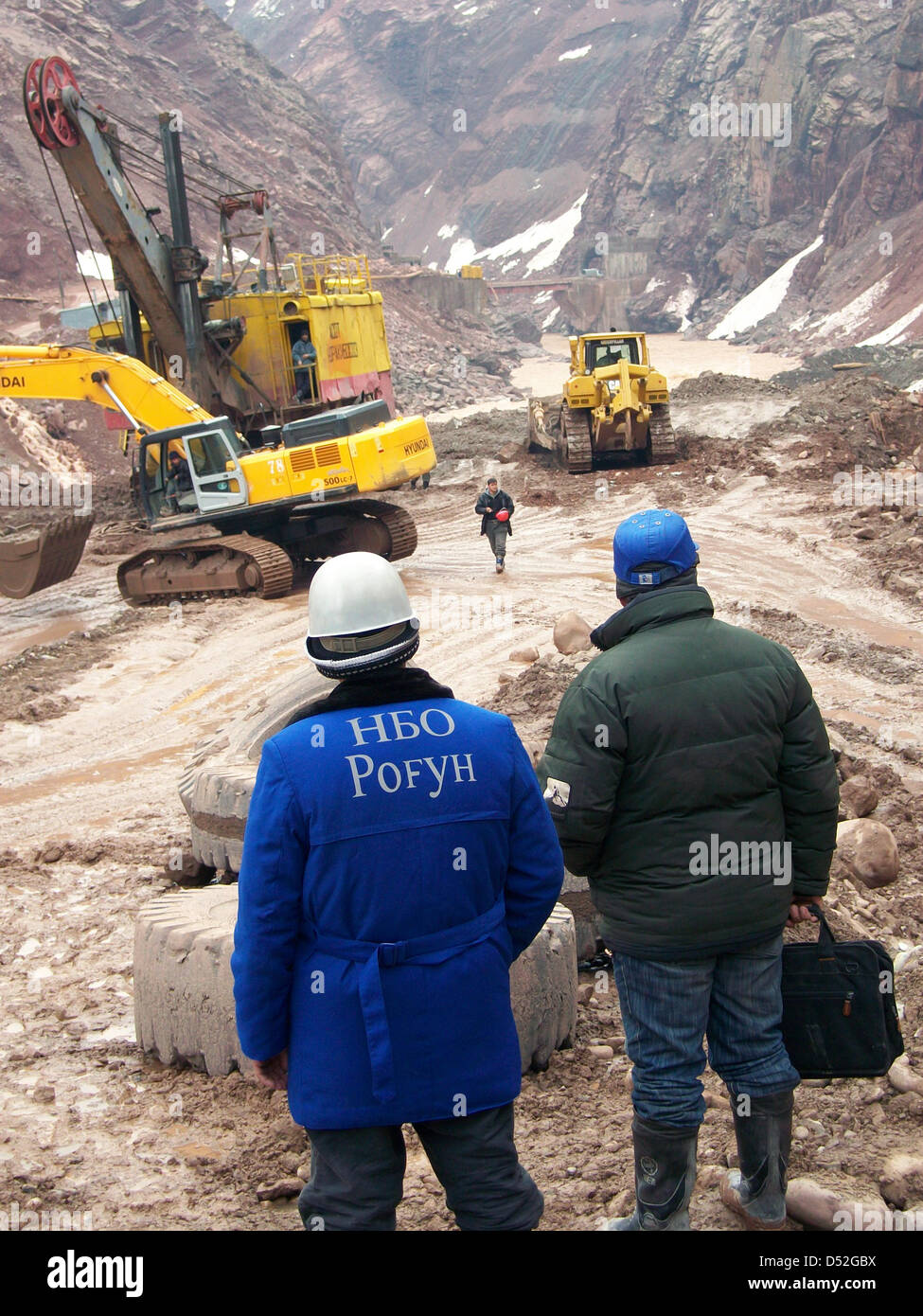 The construction site of the Rogun dam at the Vakhsh river pictured in ...