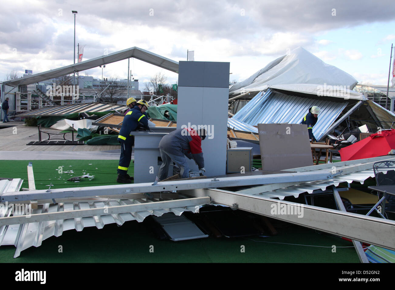 A destroyed tent in front of a furniture store pictured in Karlsruhe ...