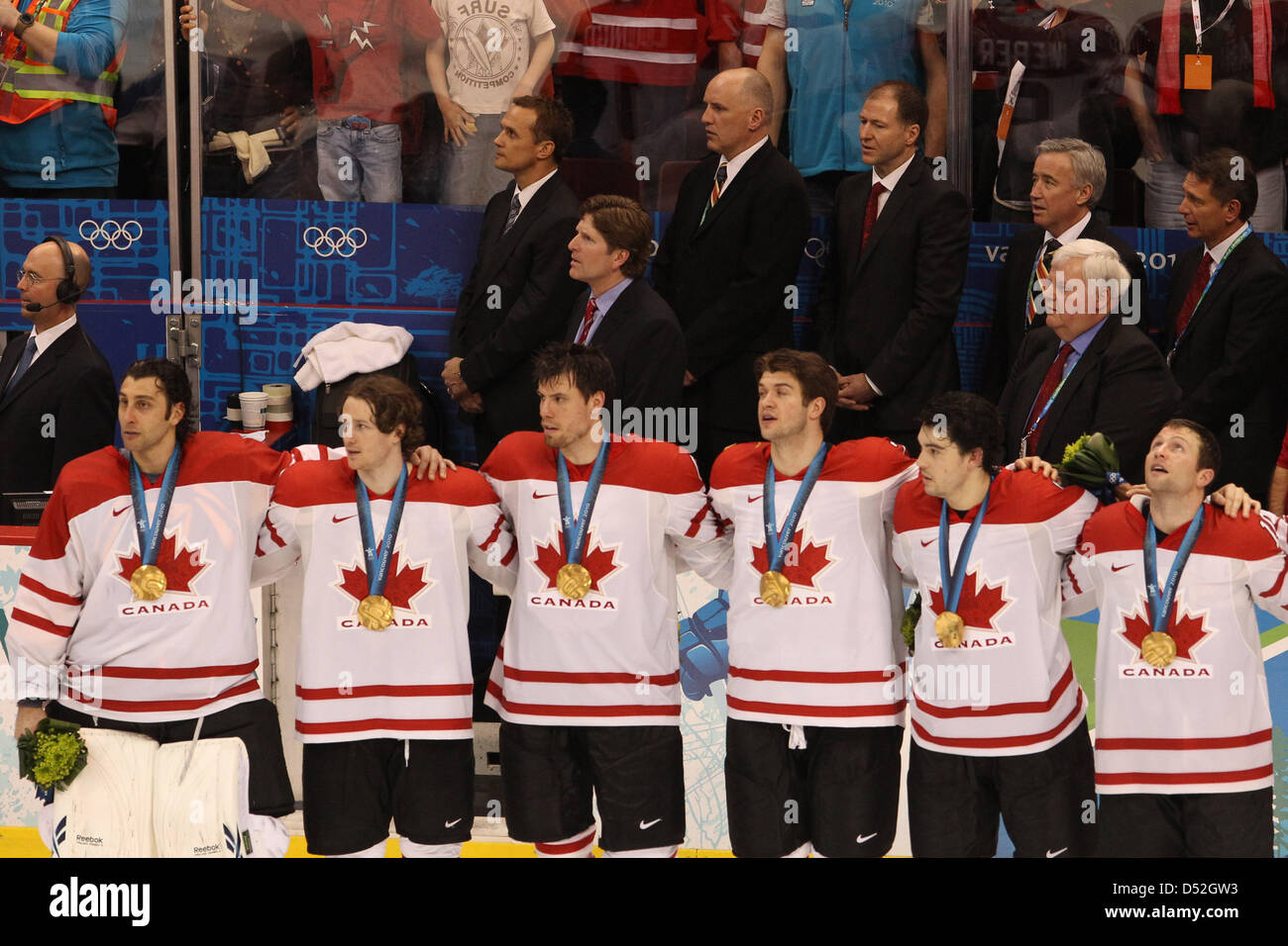 The players of Canada celebrate with their gold medals during Mens' Ice ...