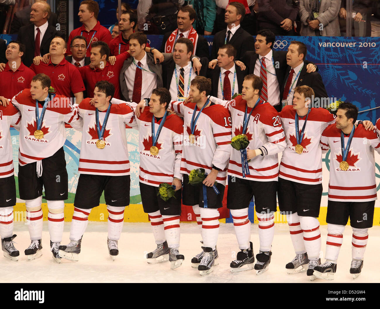 The players of Canada celebrate with their gold medals during Mens' Ice ...