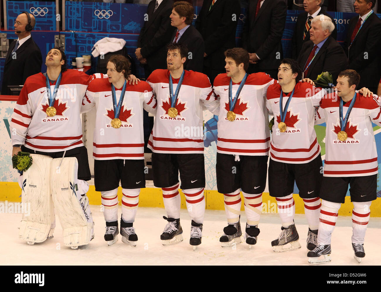 The players of Canada celebrate with their gold medals during Mens' Ice ...
