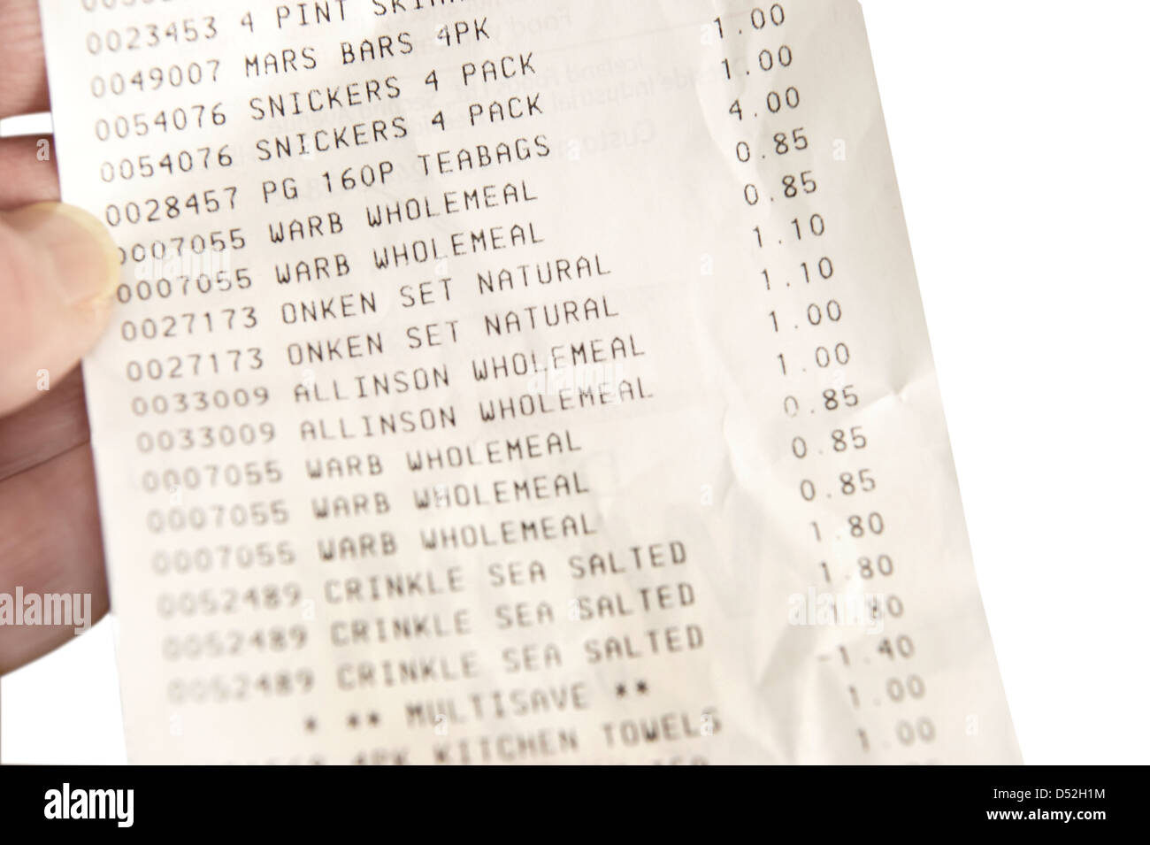 Woman checking prices of shopping looking at till receipt bill due to ...