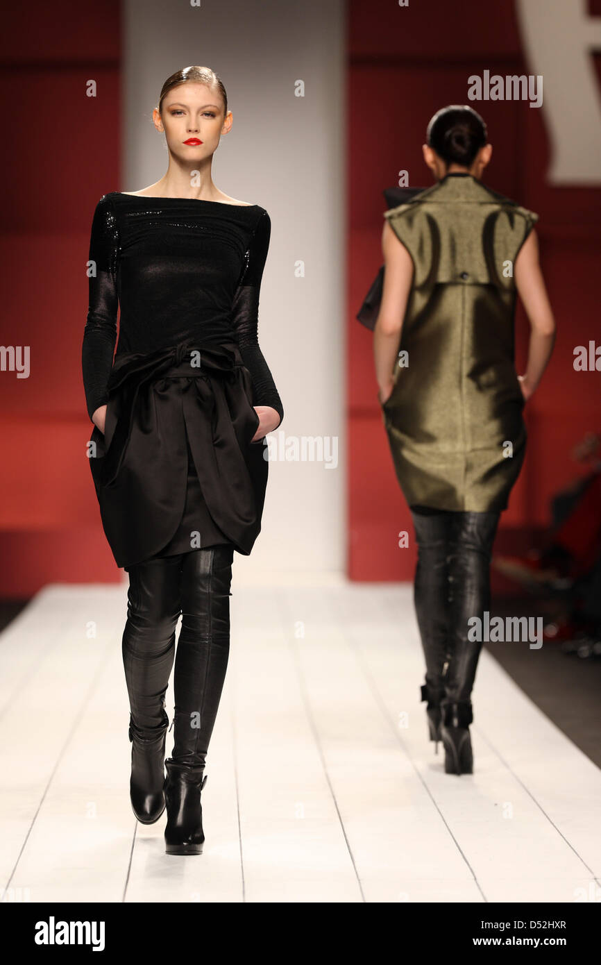 A model wears a creation as part of Aigner Women's fashion fall winter ...