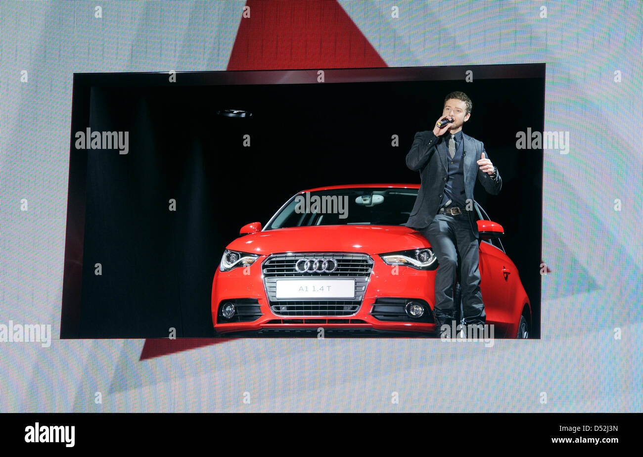 US singer Justin Timberlake presents the new Audi A1 on the first press ...