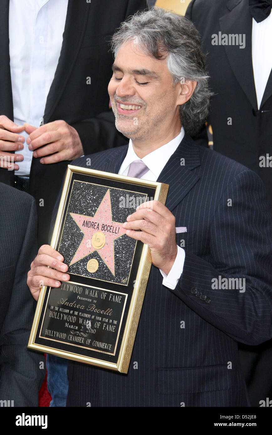 Italian born singer Andrea Bocelli attends the ceremony for Andrea ...