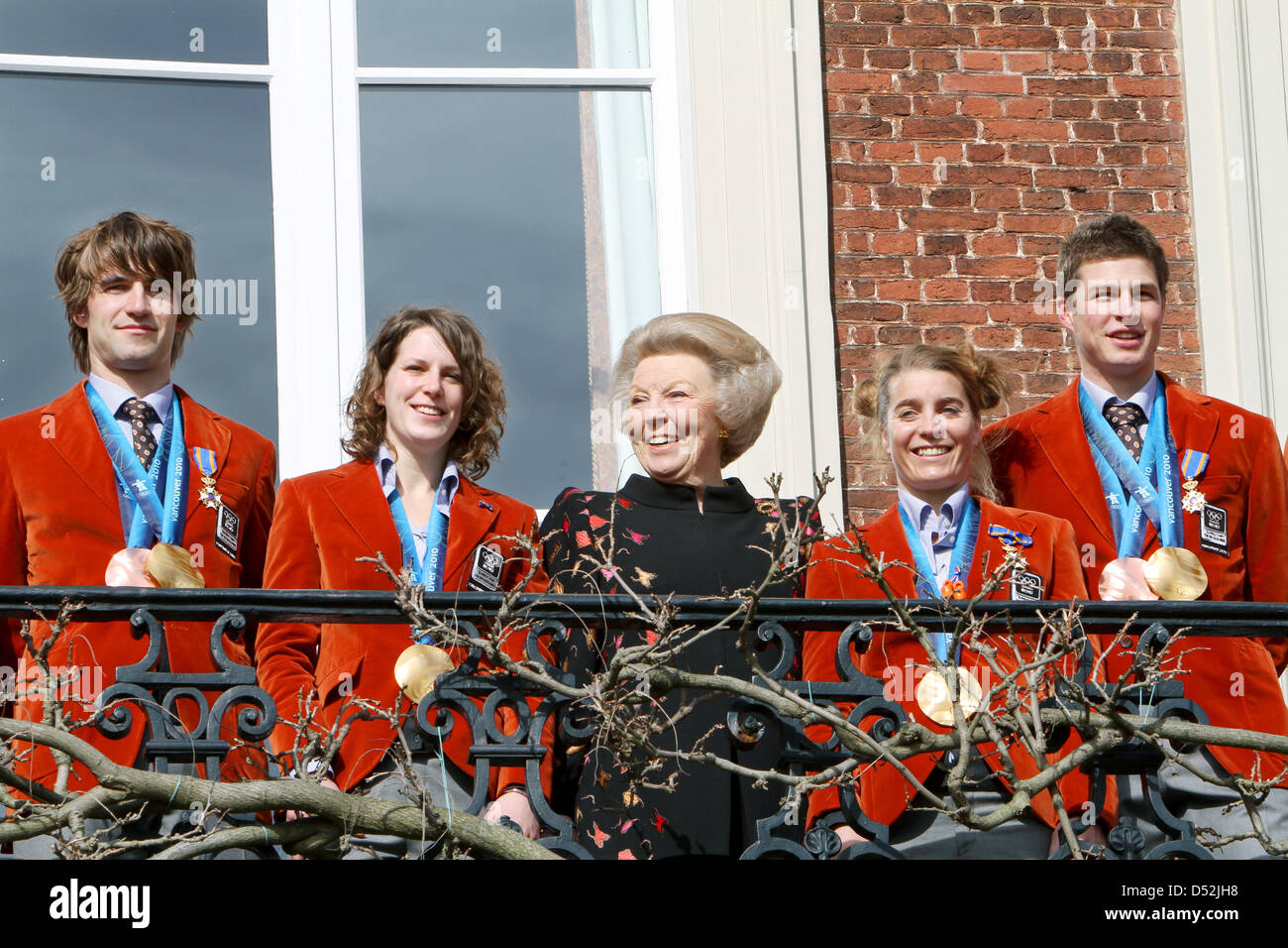 Dutch Queen Beatrix (C) welcomes the medal winners of the Olympic ...
