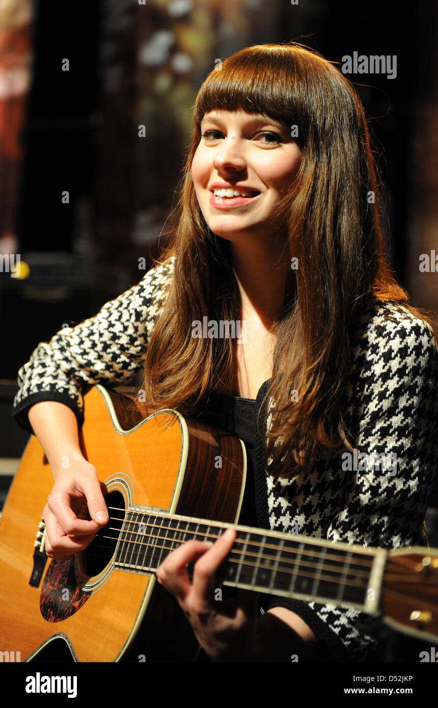 Norwegian pop singer Marit Larsen seen on stage ahead of her ...