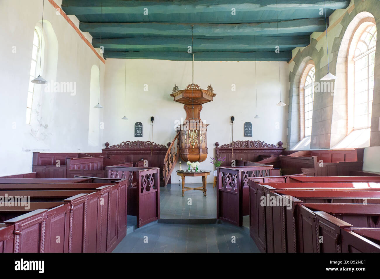 Interior old Dutch church with pulpit in Eenum Stock Photo - Alamy