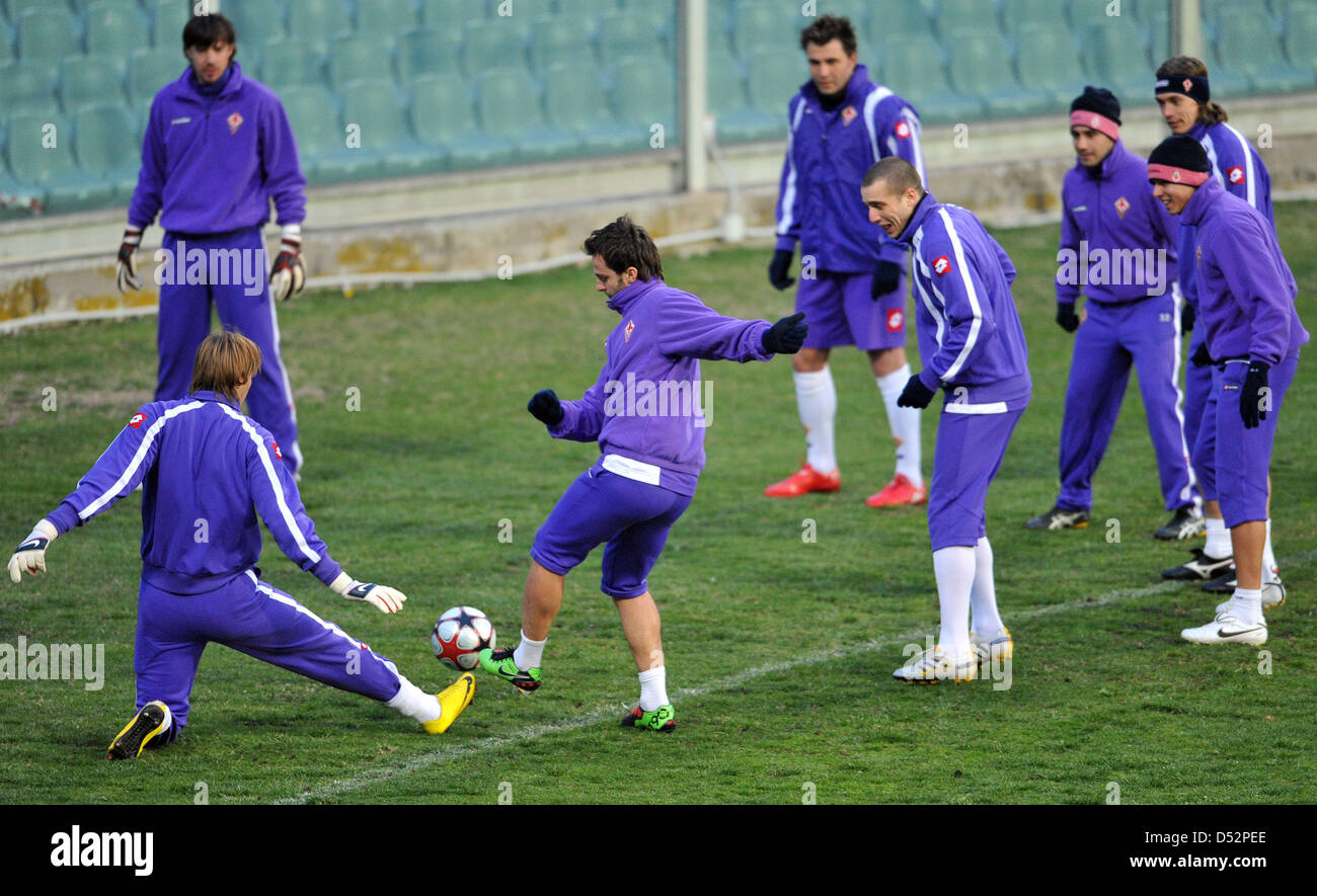 Players of Italian soocer club AC Fiorentina during practice in ...