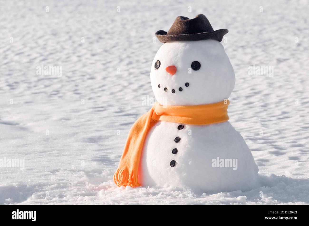 cute snowman on snowy field Stock Photo - Alamy