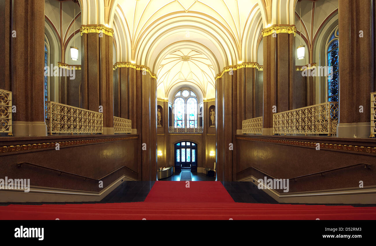 Interior view of the entrance hall of Red Town Hall in Berlin, Germany ...