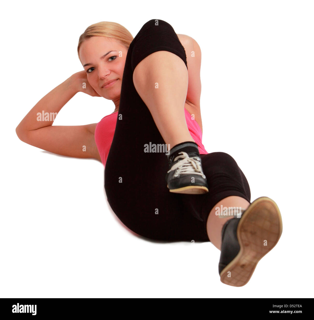 Woman doing sit ups gym Cut Out Stock Images & Pictures - Alamy
