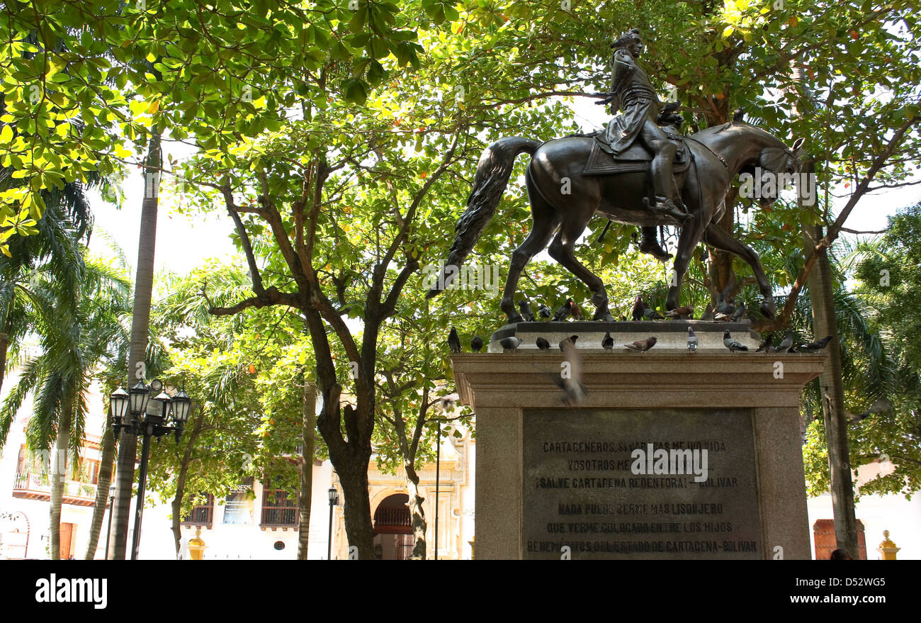Equestrian statue of Simon Bolivar. Bolivar square. Cartagena de Indias ...