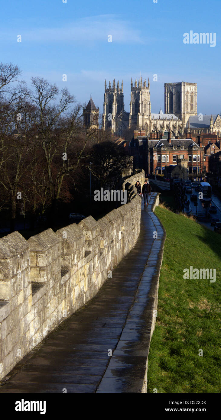 York city walls, with the Minster beyond Stock Photo - Alamy