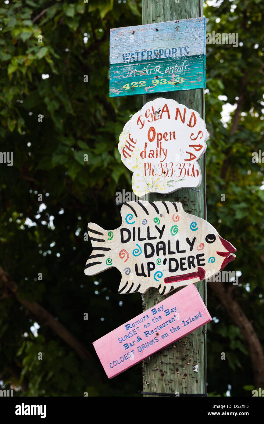 Bahamas, Eleuthera Island, Harbor Island, Dunmore Town, street signs ...