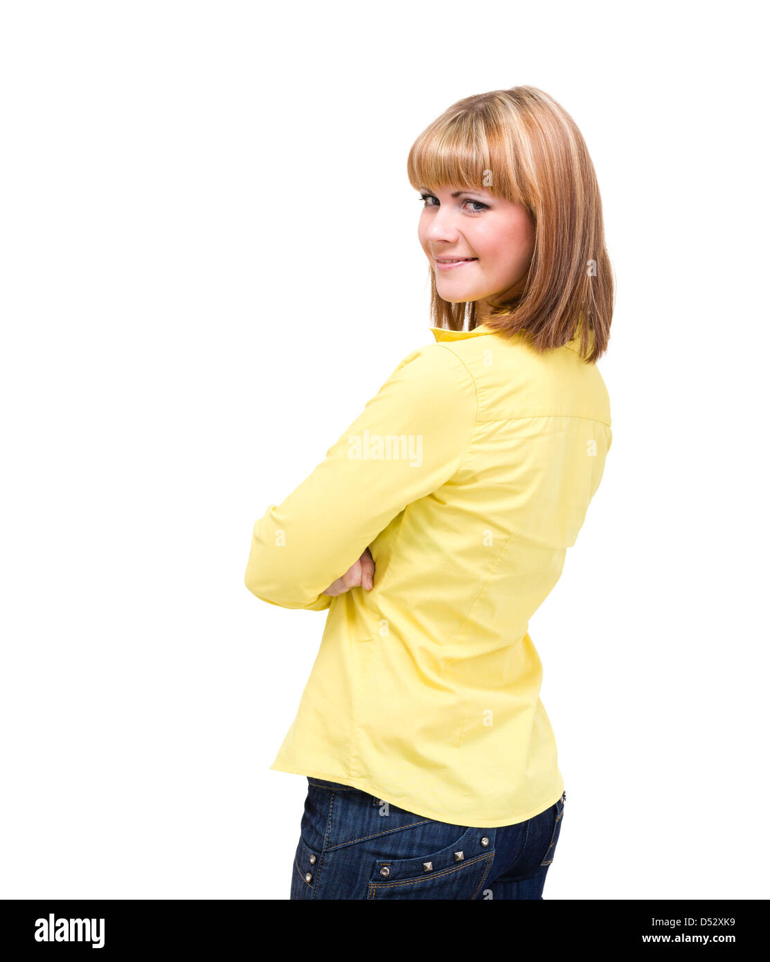 funny cute smiling woman on white background Stock Photo - Alamy