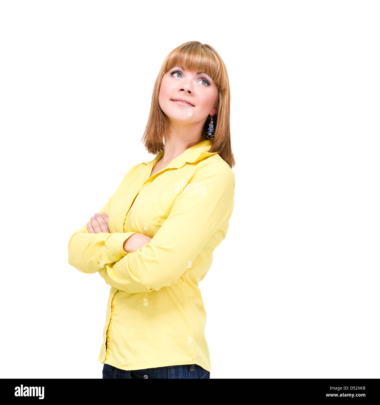 funny cute smiling woman on white background Stock Photo - Alamy