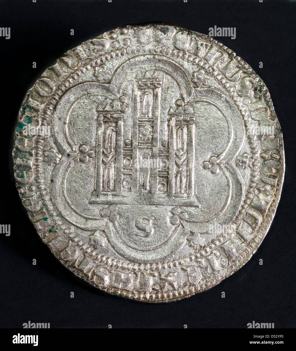 Coin of Spanish King Peter I, circa 1350. Seville, Spain Stock Photo ...