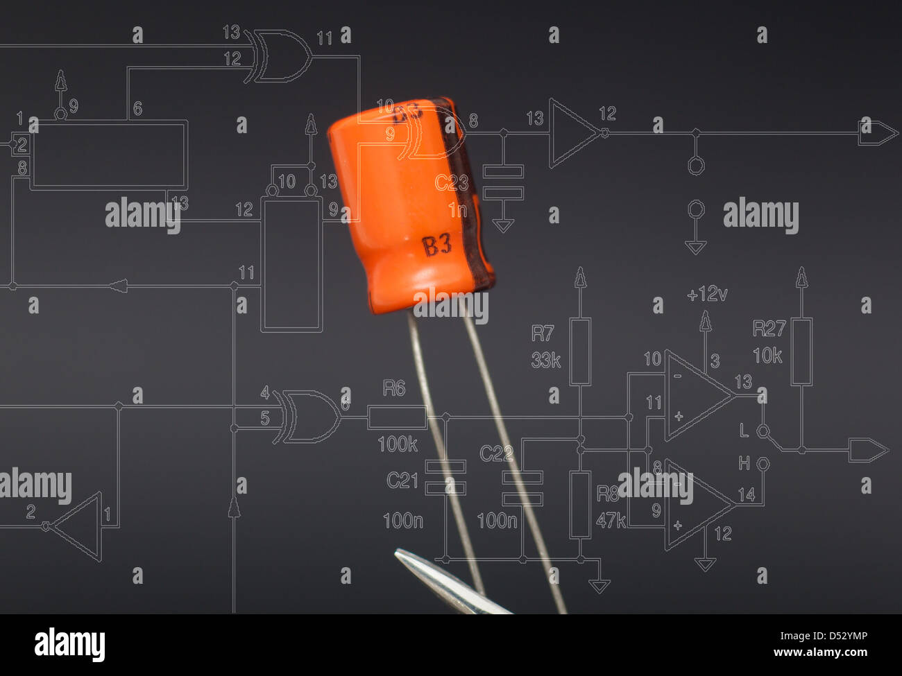 Detail of capacitor in black background Stock Photo - Alamy