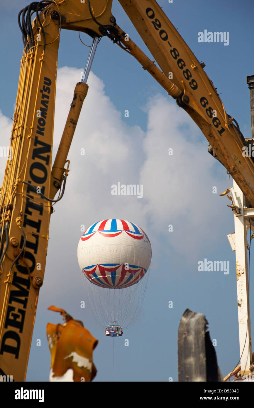 Bournemouth Eye balloon seen through demolition equipment knocking down ...
