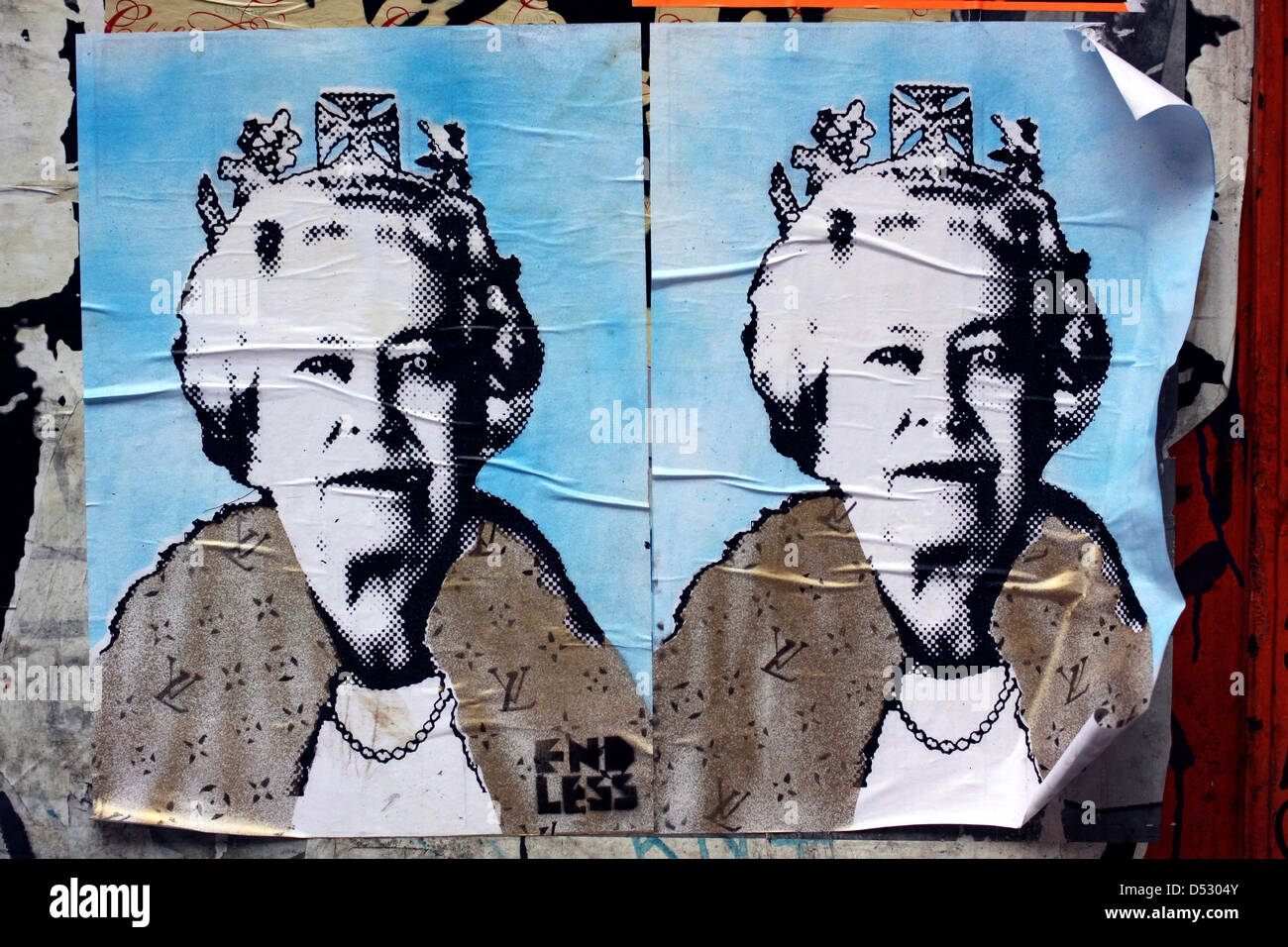 Street art by Endless featuring the Queen in Shoreditch, London Stock ...