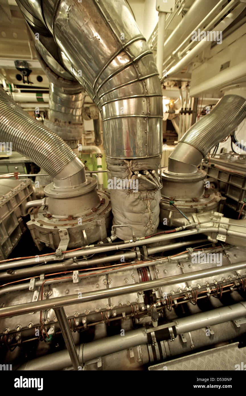Hamburg, Germany, the engine in the engine room of the ship John T ...