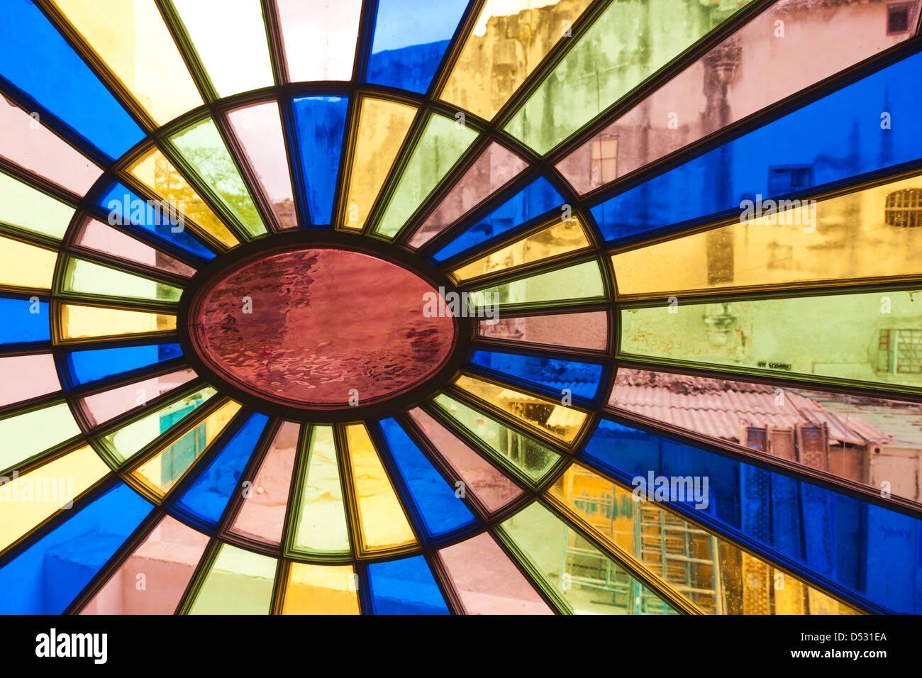 Cuba, Havana, Havana Vieja, Palacio de la Artesania, stained glass ...