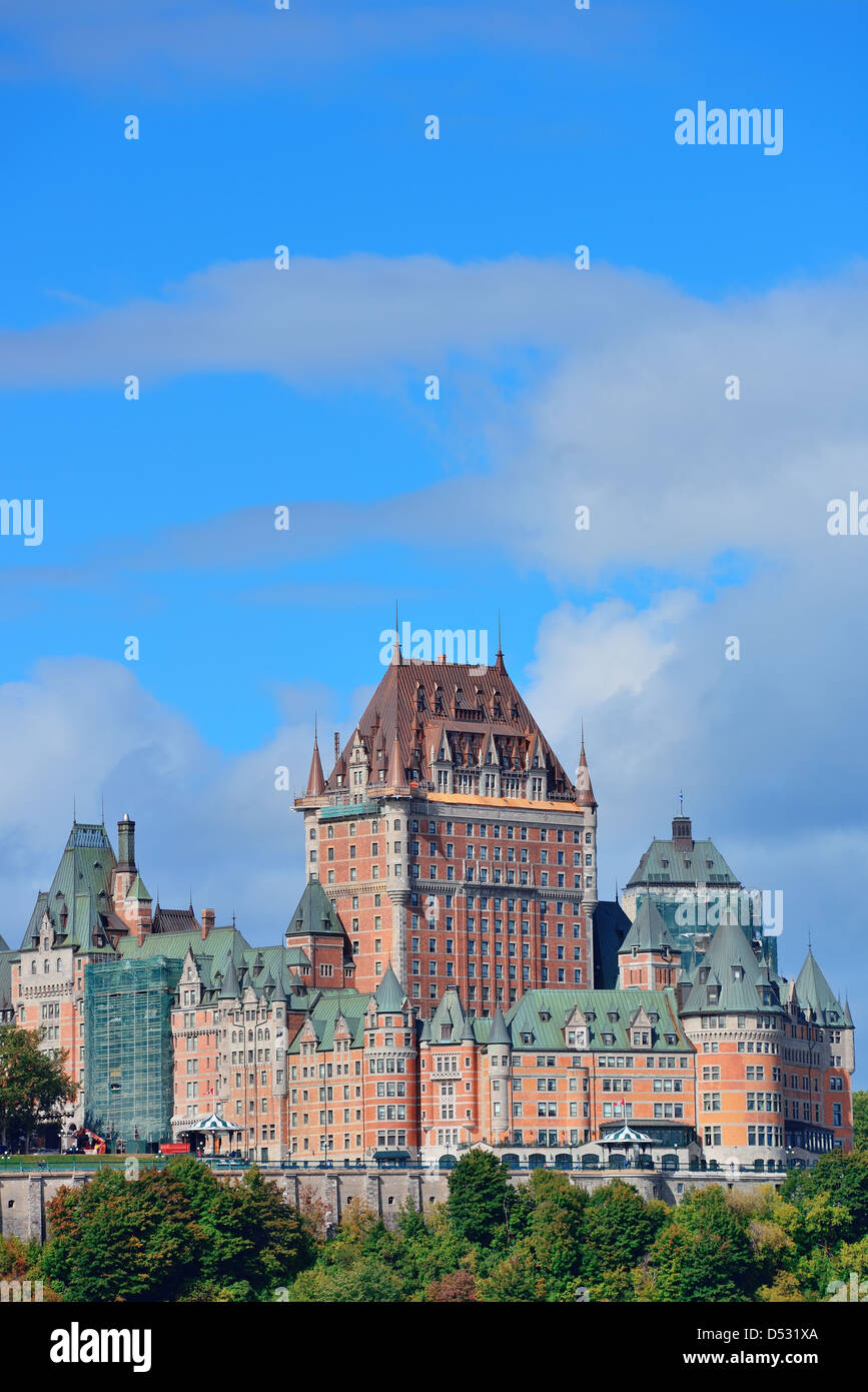 Quebec City skyline over river with blue sky and cloud Stock Photo - Alamy