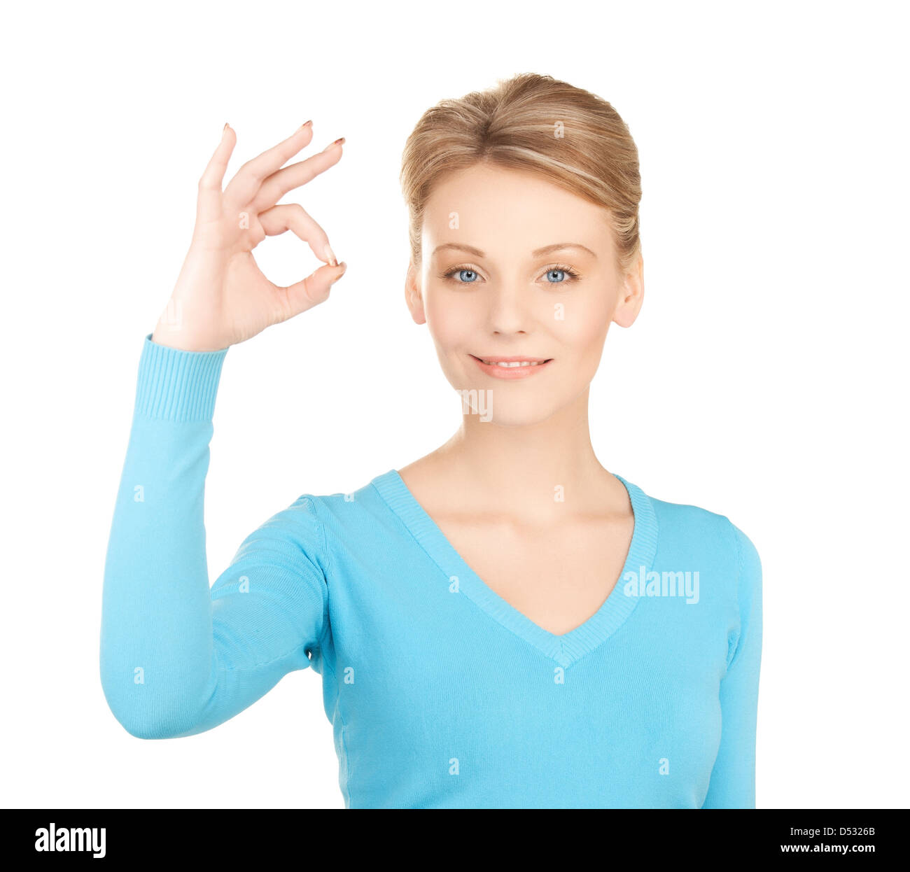 young woman showing ok sign Stock Photo - Alamy