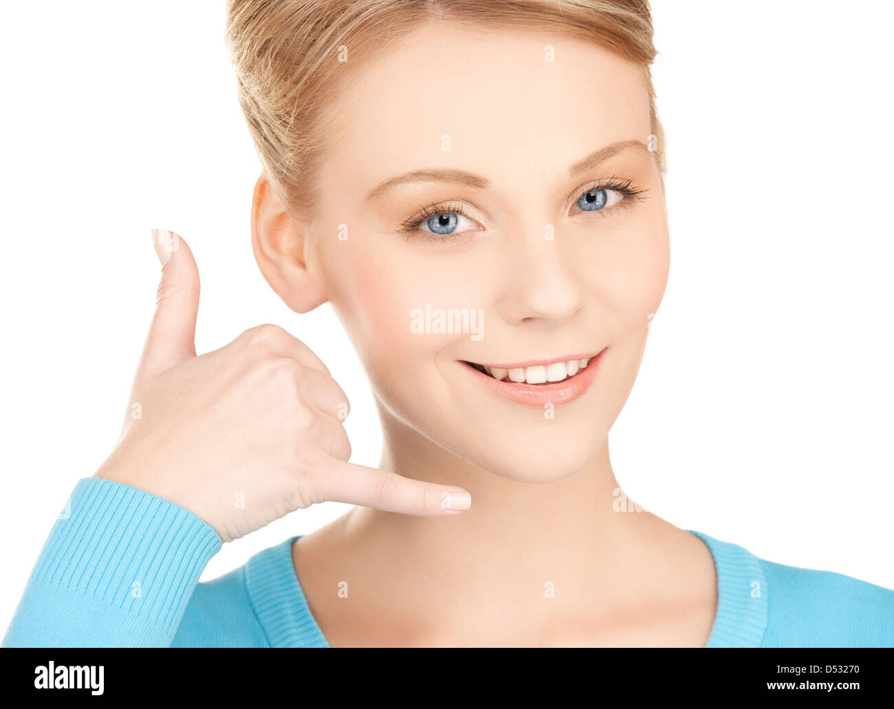 Beautiful girl making call sign hi-res stock photography and images - Alamy