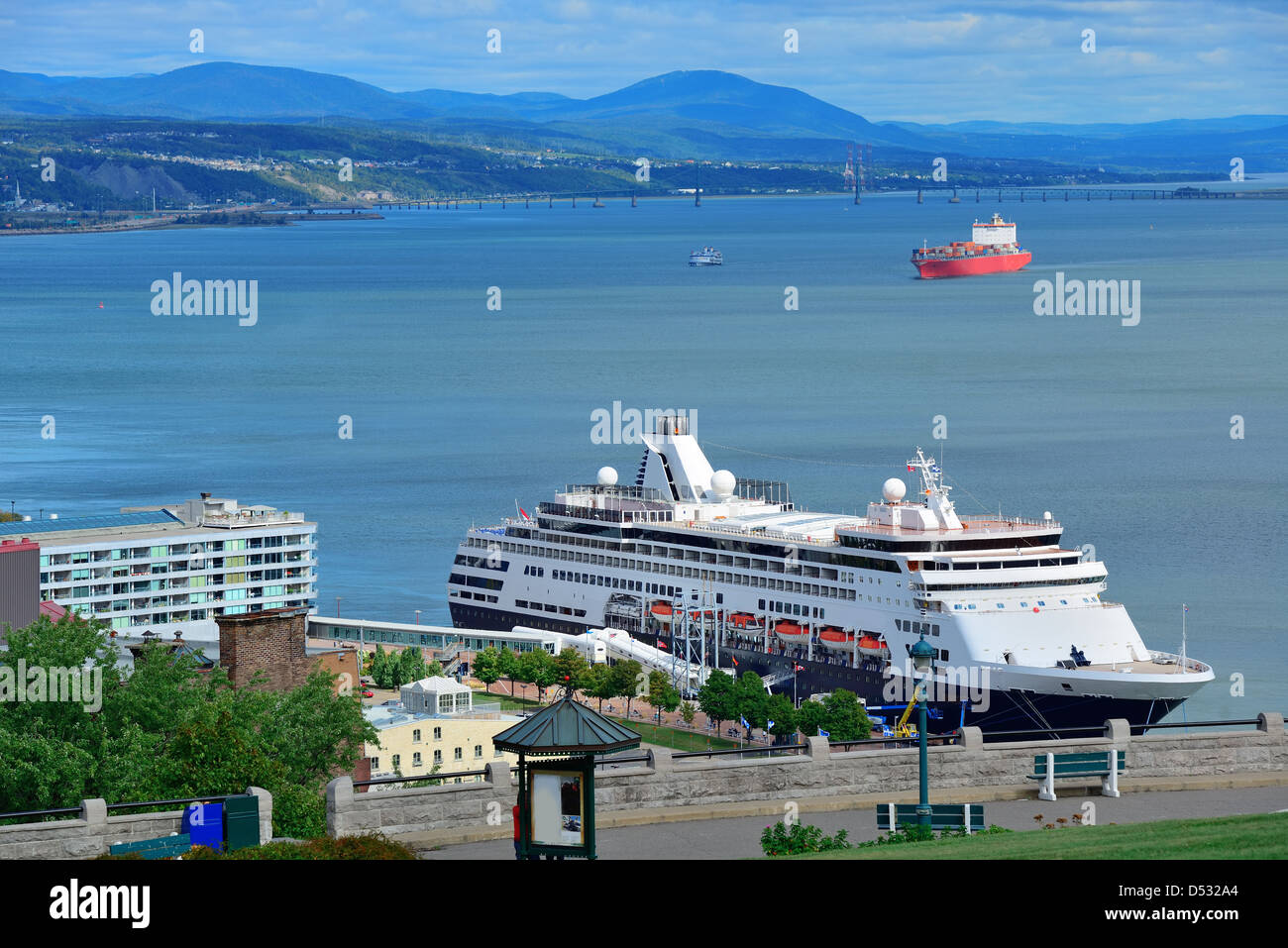 Cruise ship in river in Quebec City with blue sky Stock Photo - Alamy
