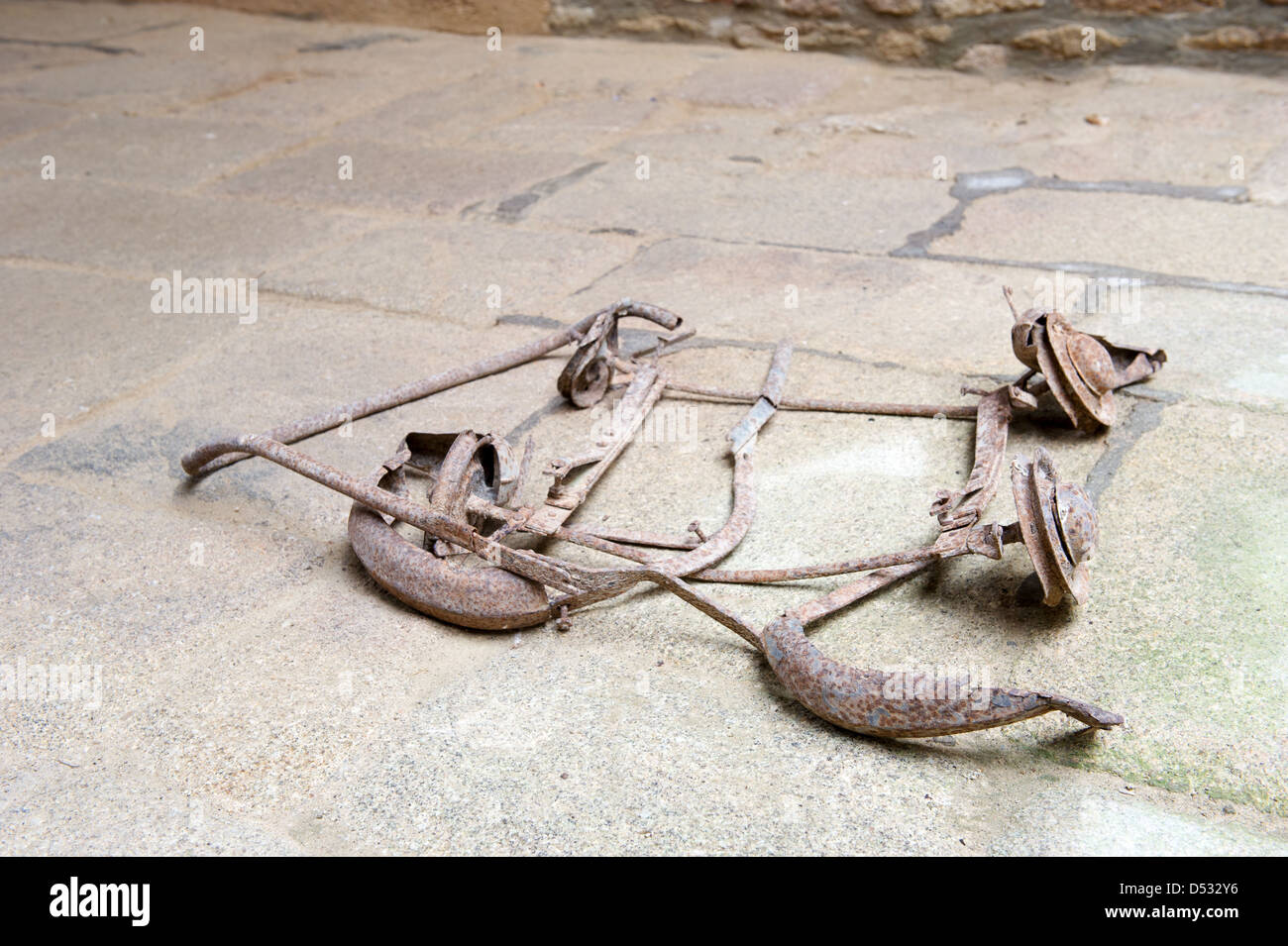 Destroyed pram at the floor in church in Oradour sur Glane in the ...