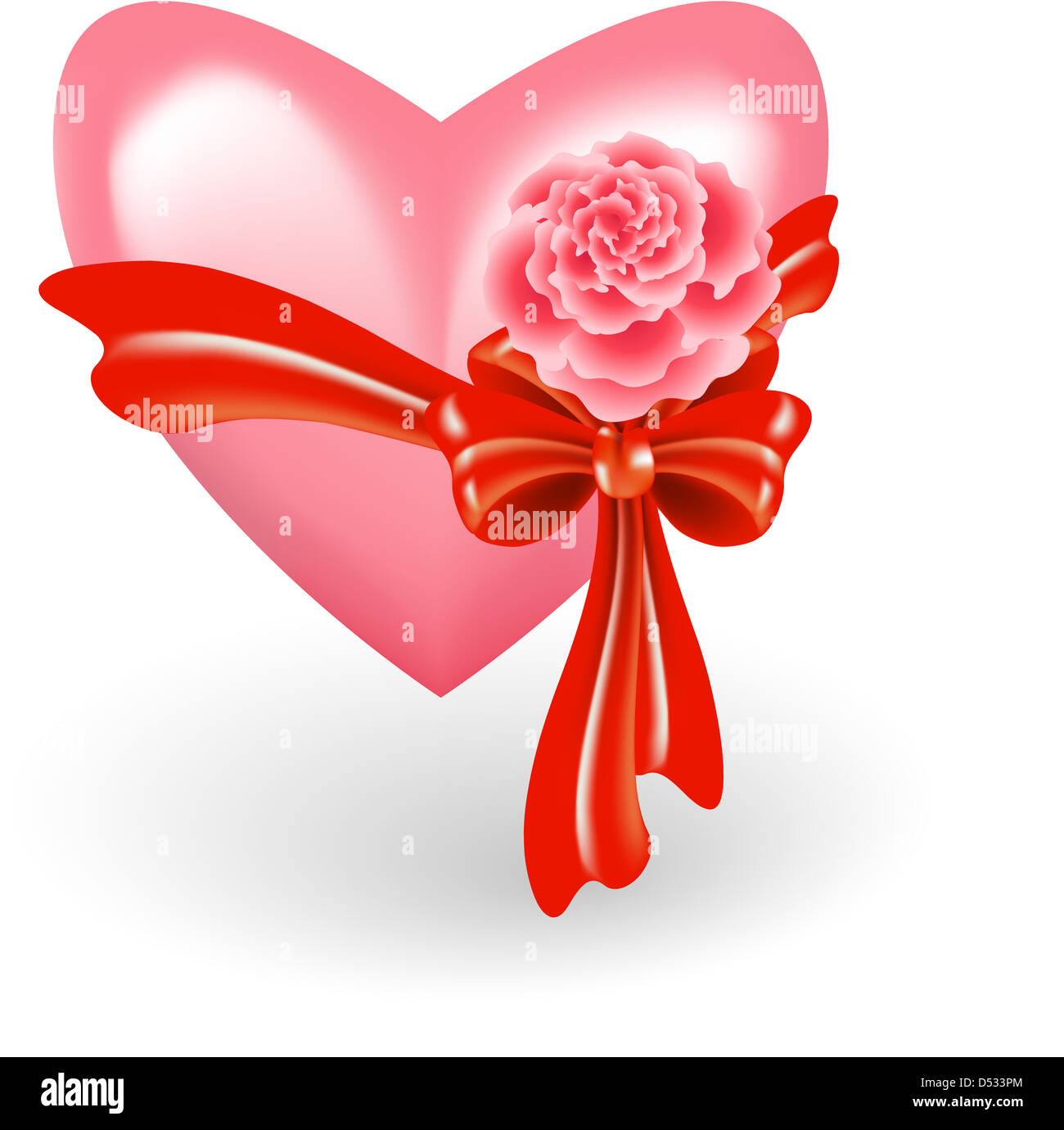 Heart with rose and bow Stock Photo - Alamy