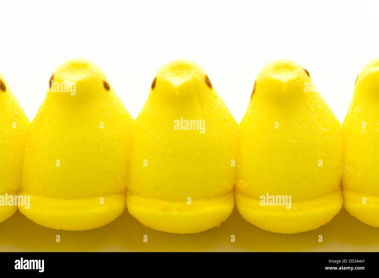 Marshmallow chicks for Easter on a white background Stock Photo - Alamy