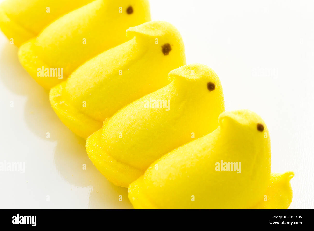 Marshmallow chicks for Easter on a white background Stock Photo - Alamy